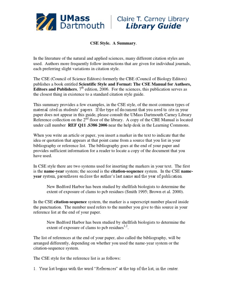 Library Guide CSE Style | PDF | Citation | Writing