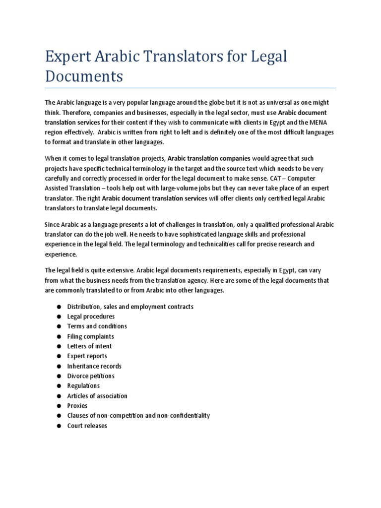 Expert Arabic Translators For Legal Documents | PDF | Translations | Expert