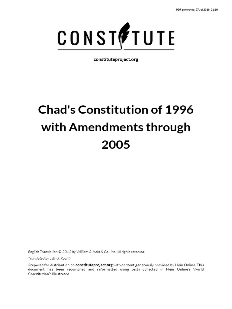 Chad's Constitution of 1996 With Amendments Through 2005 | PDF ...