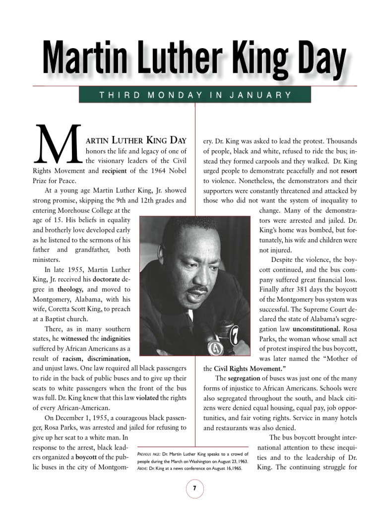Martin Luther King Day Overview | PDF | Martin Luther King Jr ...