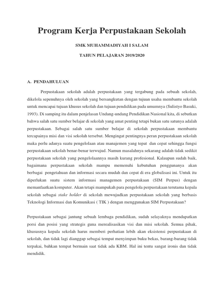 Program Kerja Perpustakaan Sekolah | PDF