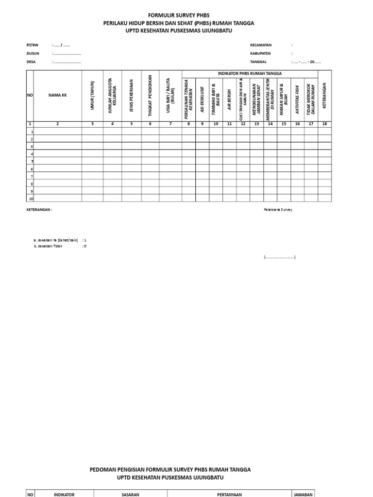 Formulir Survey Phbs Rumah Tangga | PDF