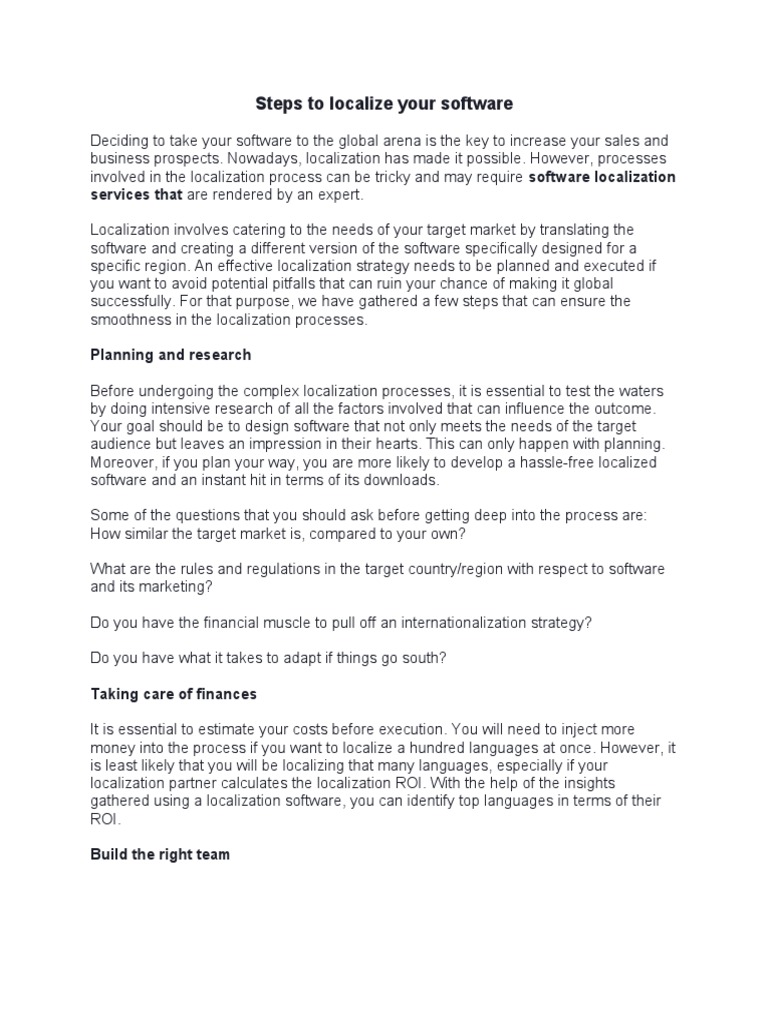Steps To Localize Software | PDF | Business | Economies