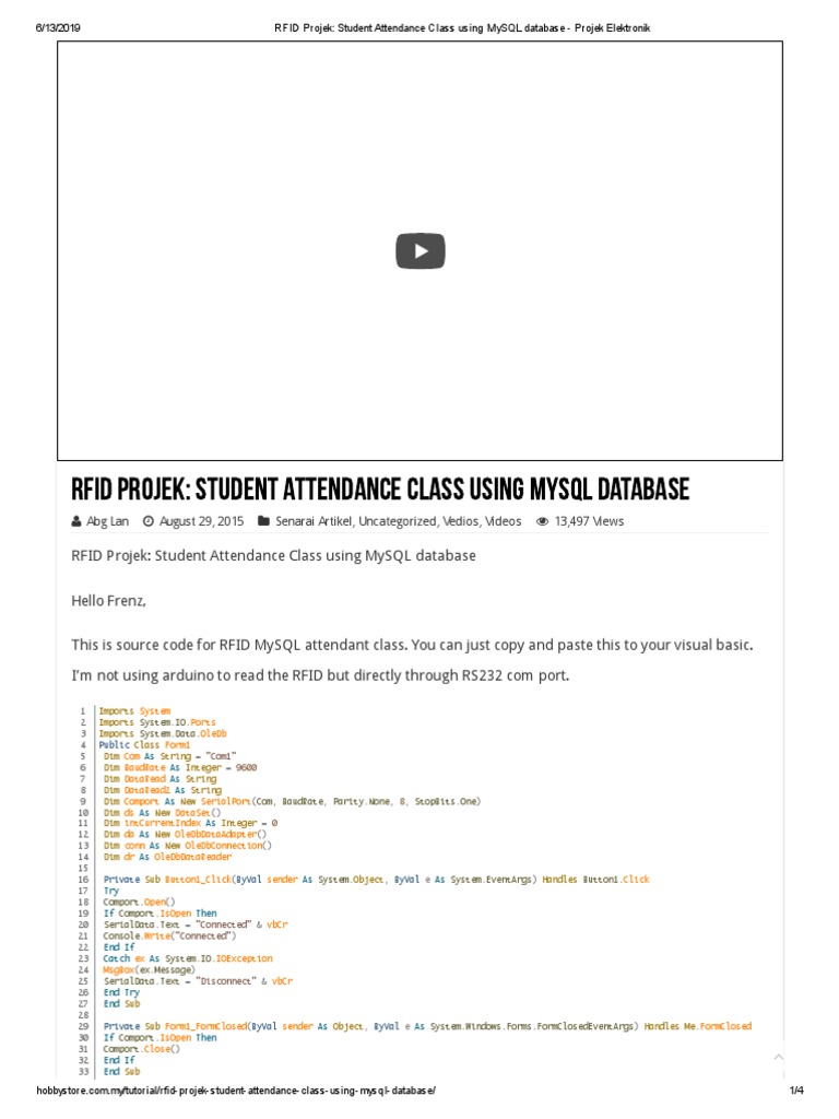 RFID Projek - Student Attendance Class Using MySQL Database - Projek ...