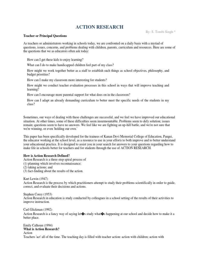 Action Research: Teacher or Principal Questions | PDF | Action Research ...