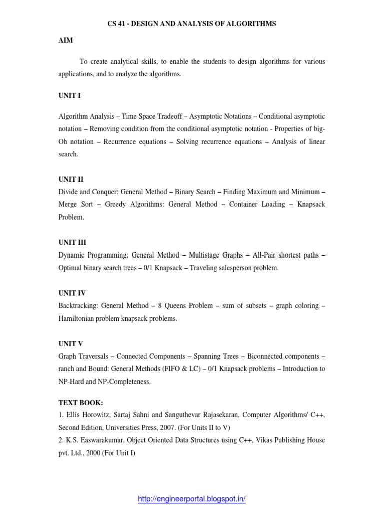 Cs 41 - Design and Analysis of Algorithms AIM | PDF | Dynamic ...