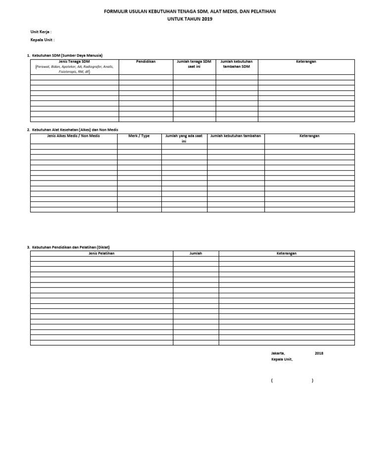 Formulir Usulan Kebutuhan Untuk Rka 2019 | PDF
