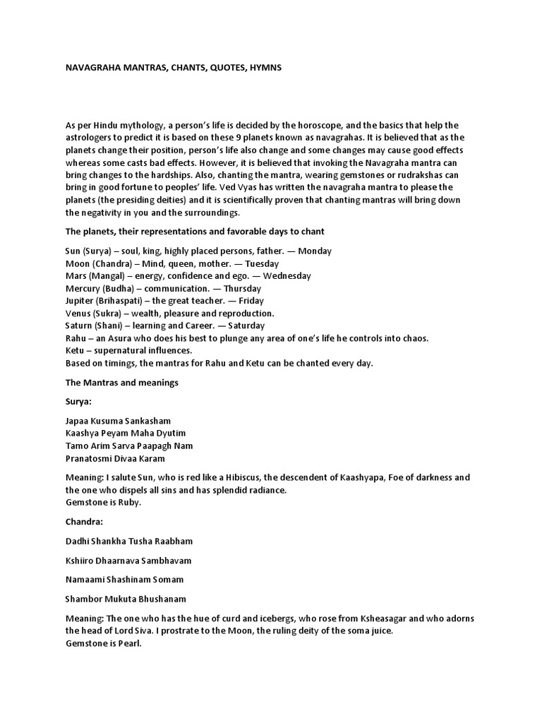 Navagraha Mantras | PDF | Planets In Astrology | Esoteric Cosmology