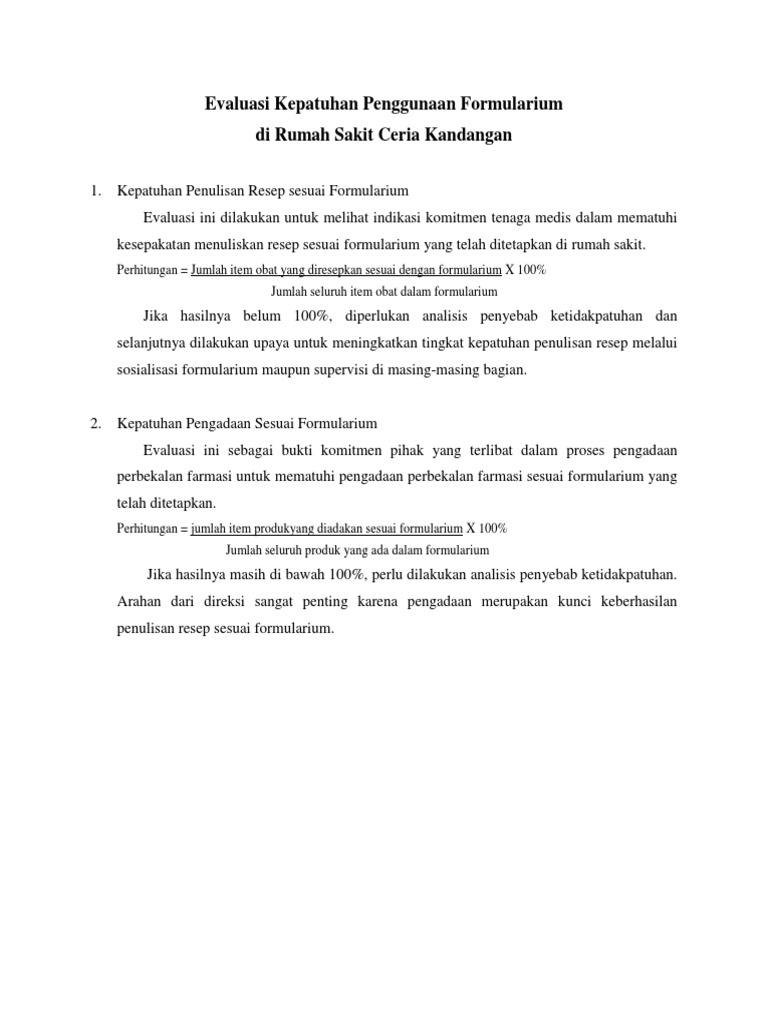 Evaluasi Kepatuhan Penggunaan Formularium | PDF