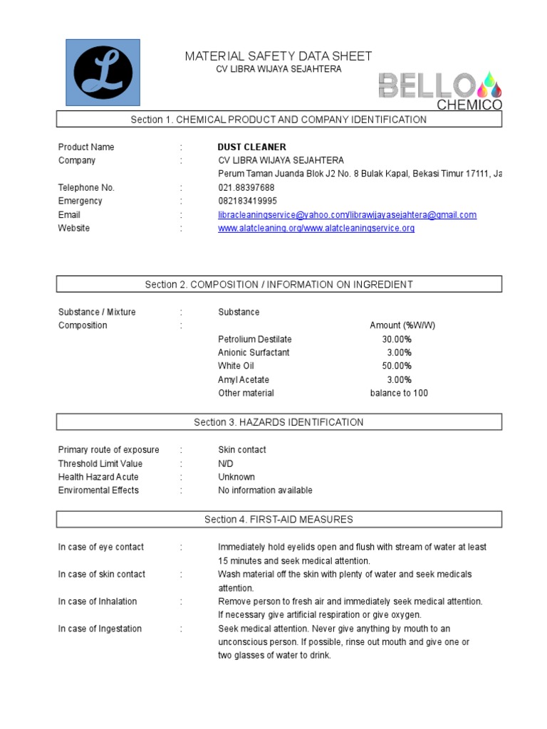 MSDS Dust Cleaner | PDF | Water | Chemistry