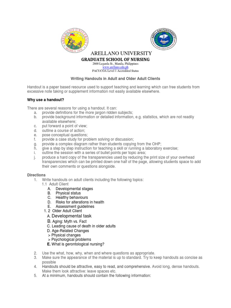 Handouts in Adult &older Adult Activity 2017 | PDF | Information | Behavioural Sciences