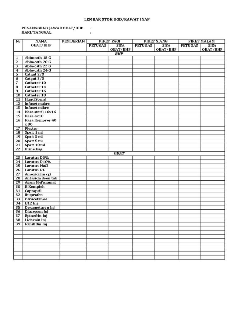 Lembar Stok Ugd | PDF