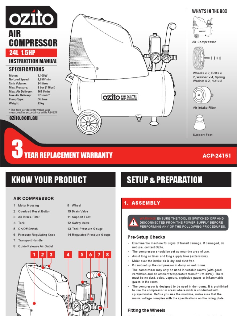 AIR Compressor: Instruction Manual Specifications | PDF | Valve ...