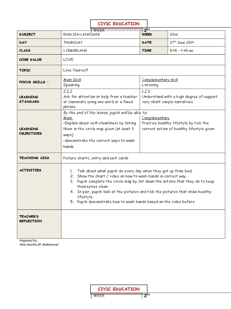 Promoting Self-Love and Cleanliness | PDF | English Language | Teachers