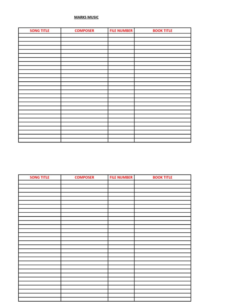 Music Filing Spreadsheet | PDF