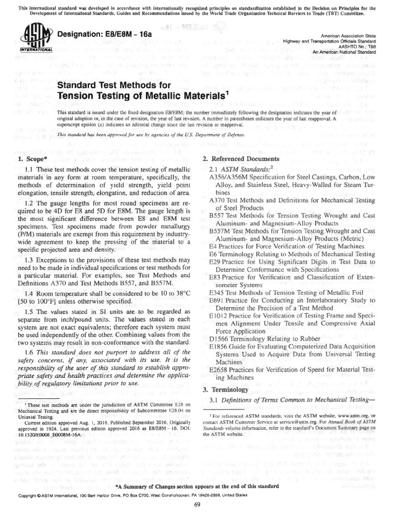 Metallic: Standard Test Methods | PDF | Yield (Engineering) | Stress ...