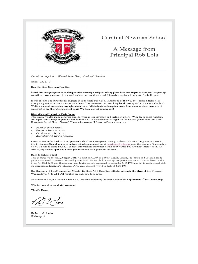 Cardinal Newman Family Update | PDF | Learning