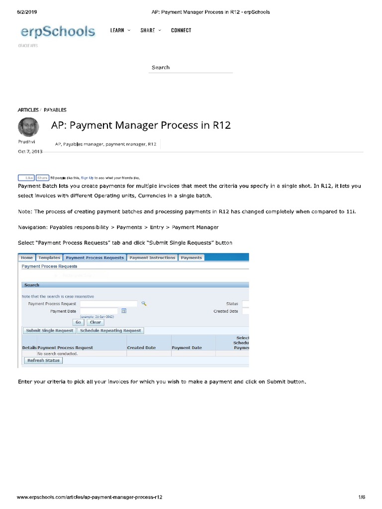 AP Payment Manager Process in R12 - Erpschools PDF | PDF