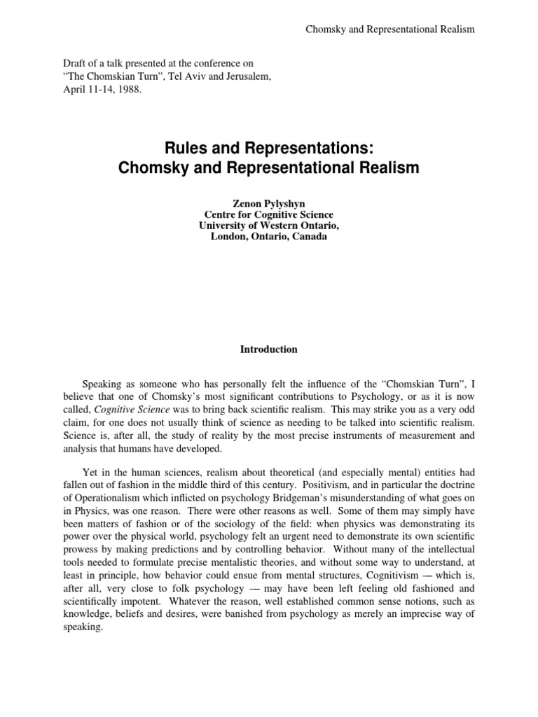 Rules and Representations: Chomsky and Representational Realism | PDF ...