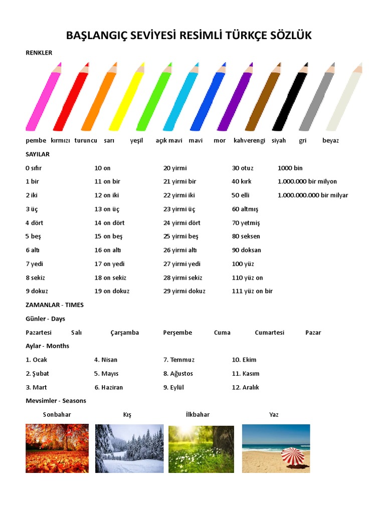 TÜRKÇE RESİMLİ SÖZLÜK Turkish Picture Dictionary | PDF