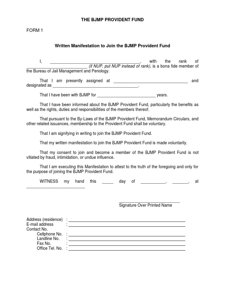 BJMP Provident Fund Membership Form | PDF