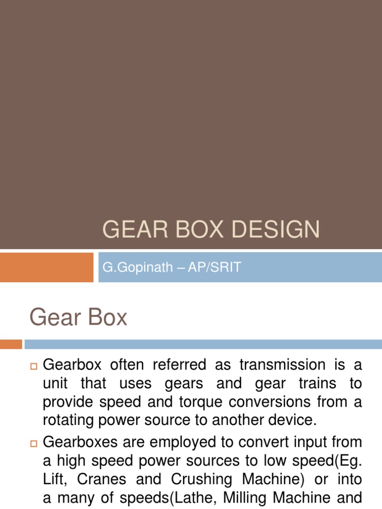 Gear Box Design: G.Gopinath - Ap/Srit | PDF
