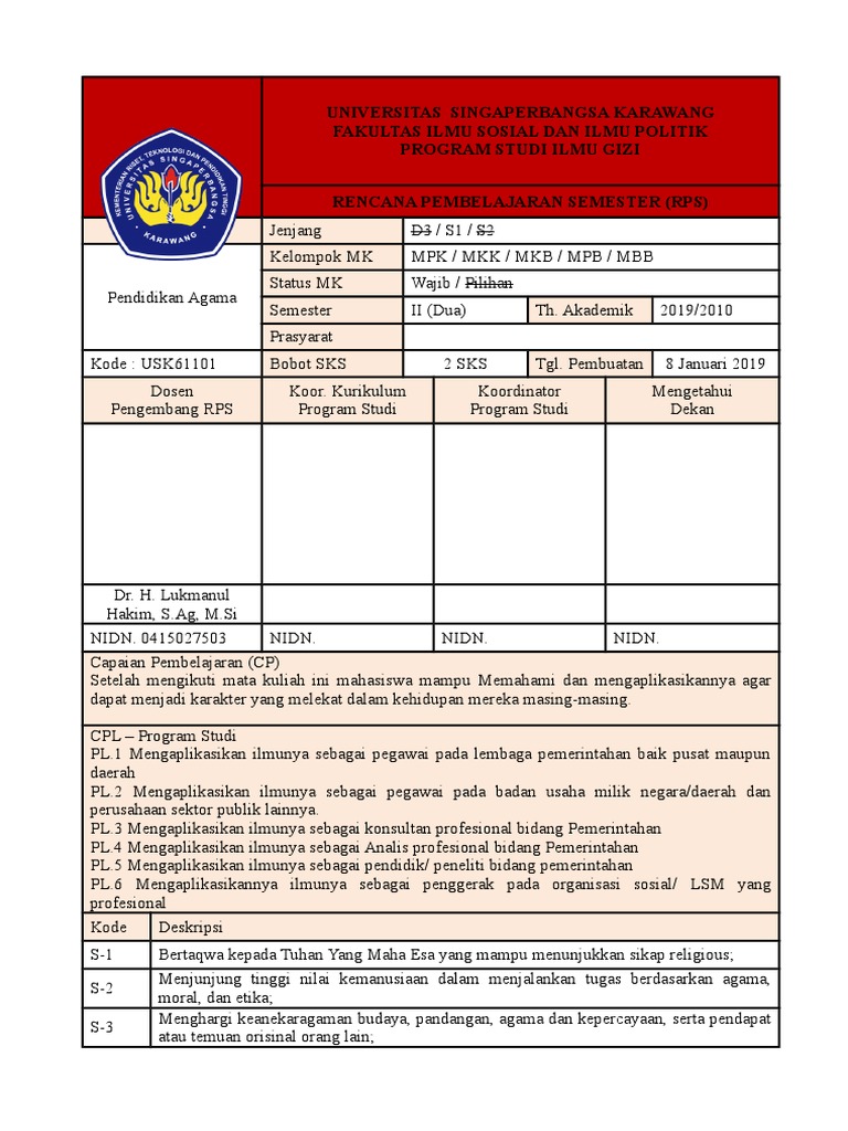 RPS Pendidikan Agama | PDF