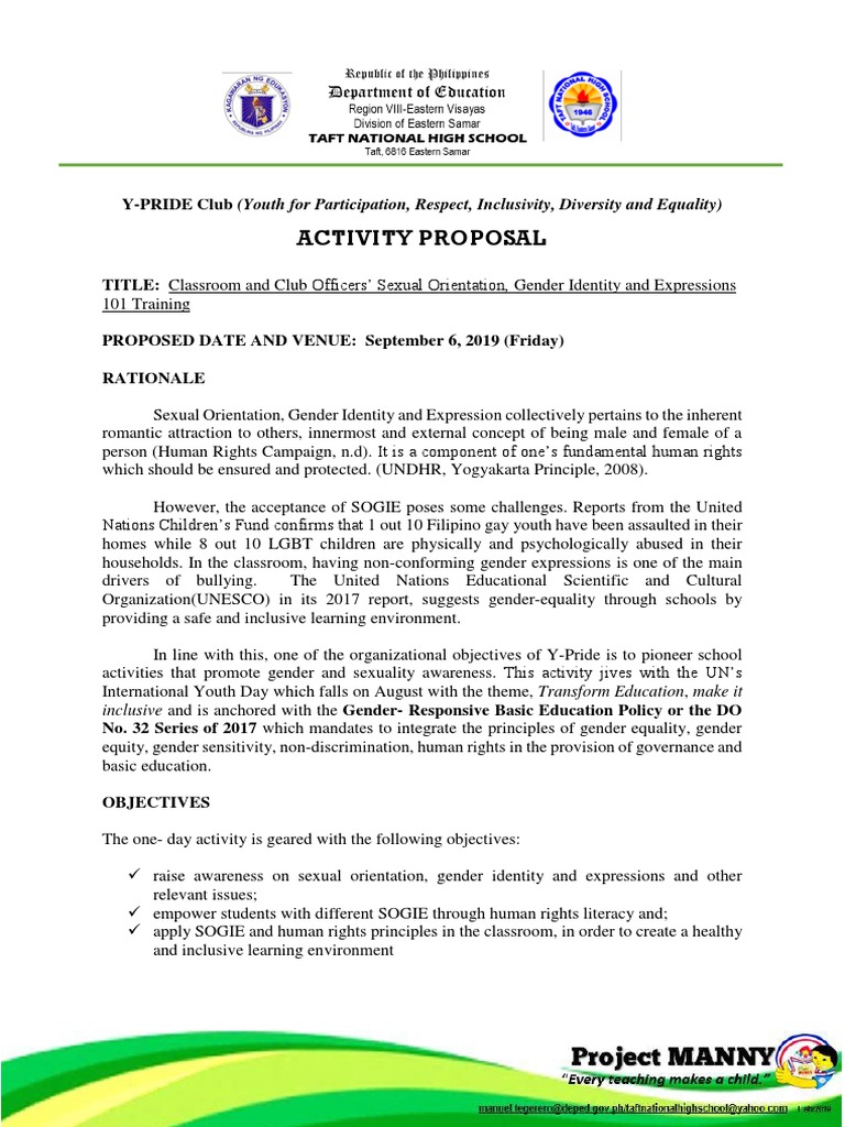 Activity Proposal For SOGIE Training | PDF | Sexual Orientation | Gender