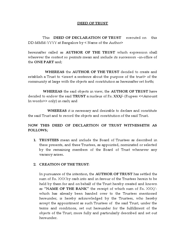 Deed of Trust | PDF | Trust Law | Board Of Directors
