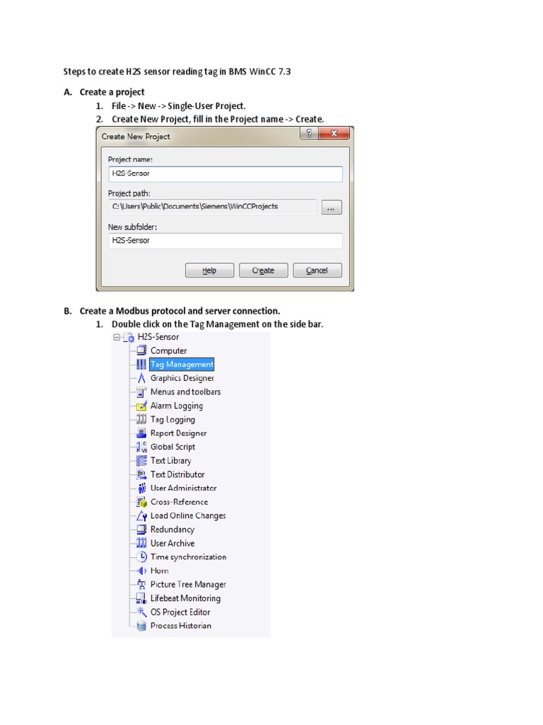 Steps To Create H2S Sensor Reading Tag in BMS WinCC 7 | PDF