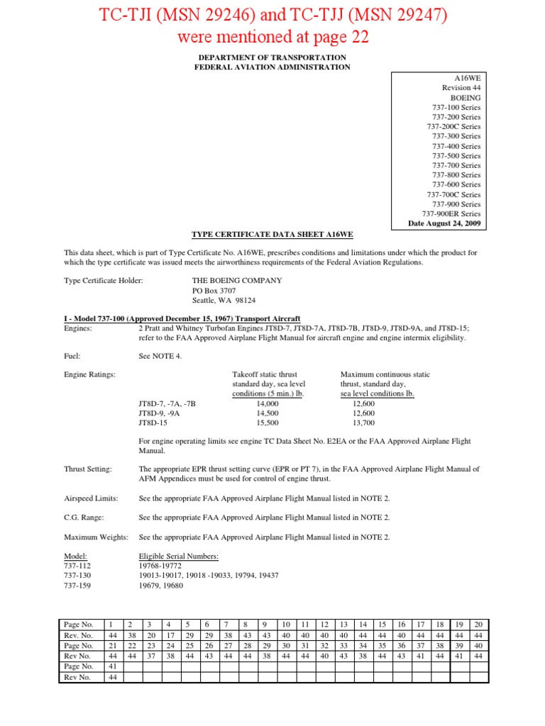 A16WE B737 Type Certificate | PDF | Airplane | Jet Engine