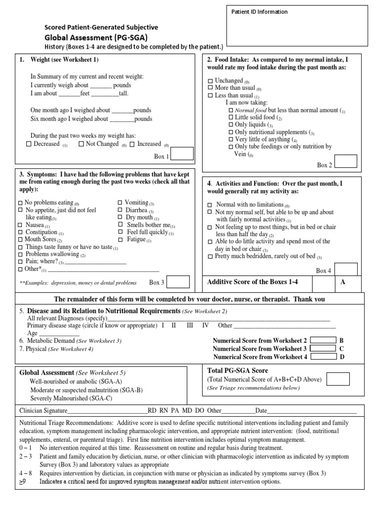 Global Assessment (PG-SGA) : Scored Patient-Generated Subjective | PDF ...