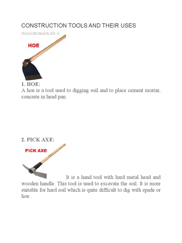 Construction Tools Names