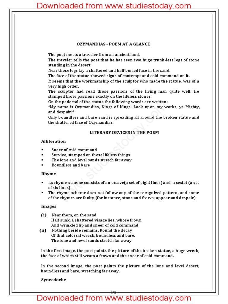 CBSE Class 10 English Assignment - Ozymandias | PDF | Poems | Poetry