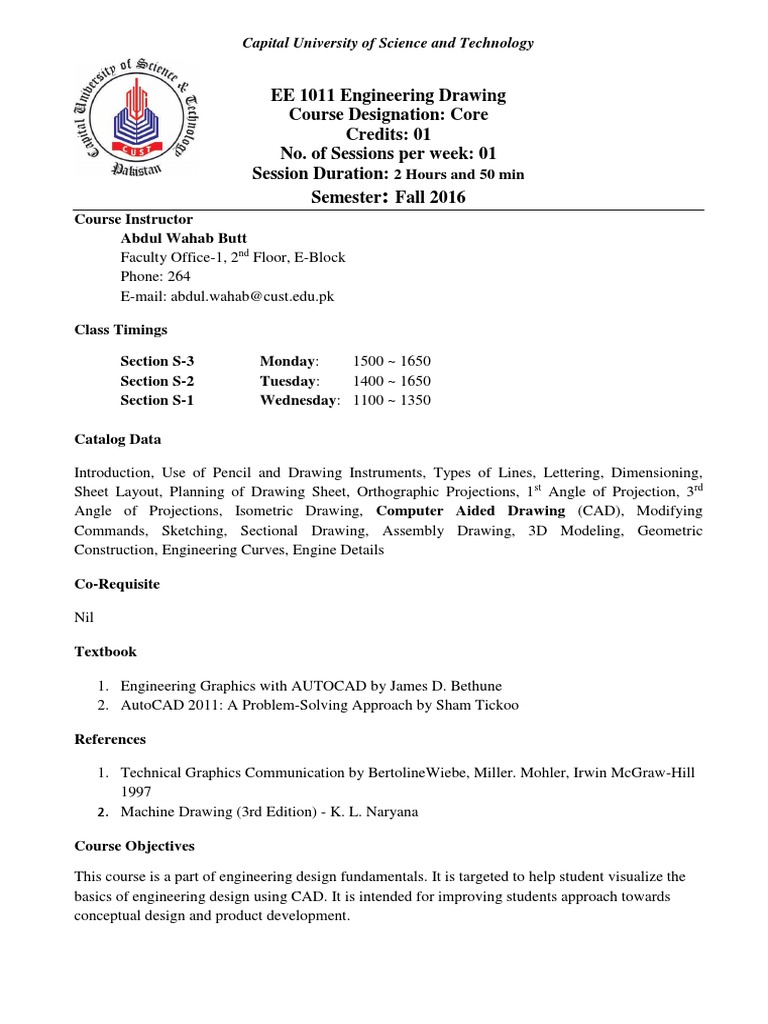 EE1011 Engineering Drawing - Course Outline | PDF | Technical Drawing ...