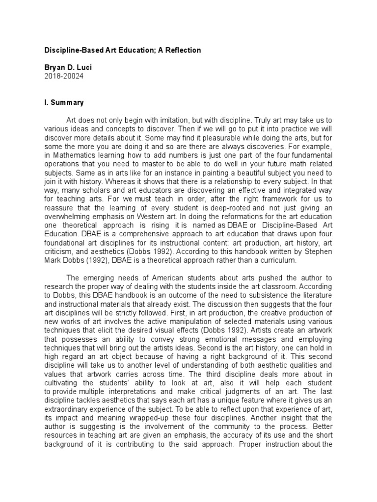 Discipline-Based Art Education | PDF | Visual Arts Education ...