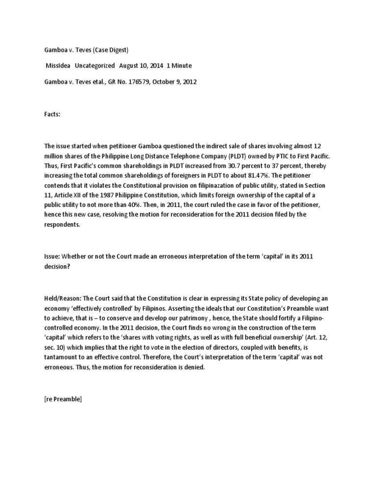 Gamboa Vs Teves Case Digest | PDF