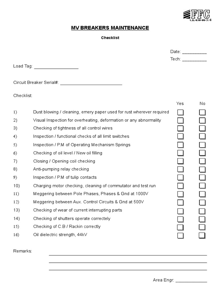 MV Breakers Maintenance: Checklist | PDF