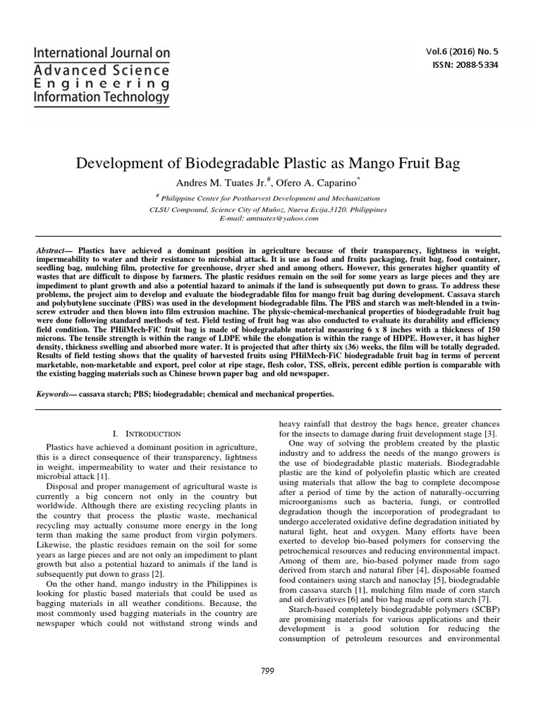 Development of Biodegradable Plastics As Mango Fruit Bag | PDF ...