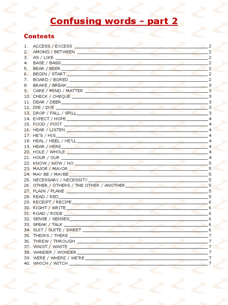 20 Confusing Word Pairs Explained | PDF | Language Arts & Discipline