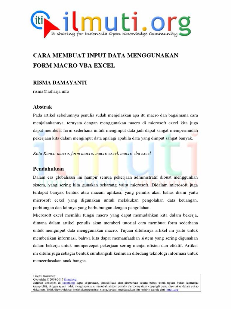 Cara Membuat Input Data Menggunakan Form Macro Vba Excel Pdf
