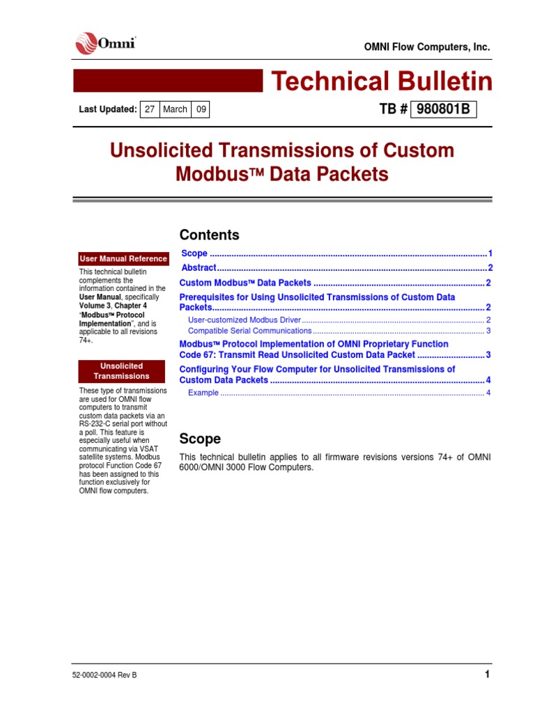 Unsolicited Transmissions of Custom Modbus: Data Packets | PDF | Scada ...