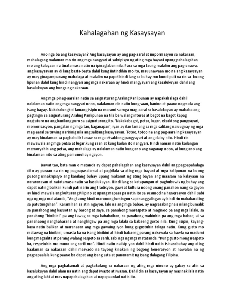 Kahalagahan NG Kasaysayan | PDF