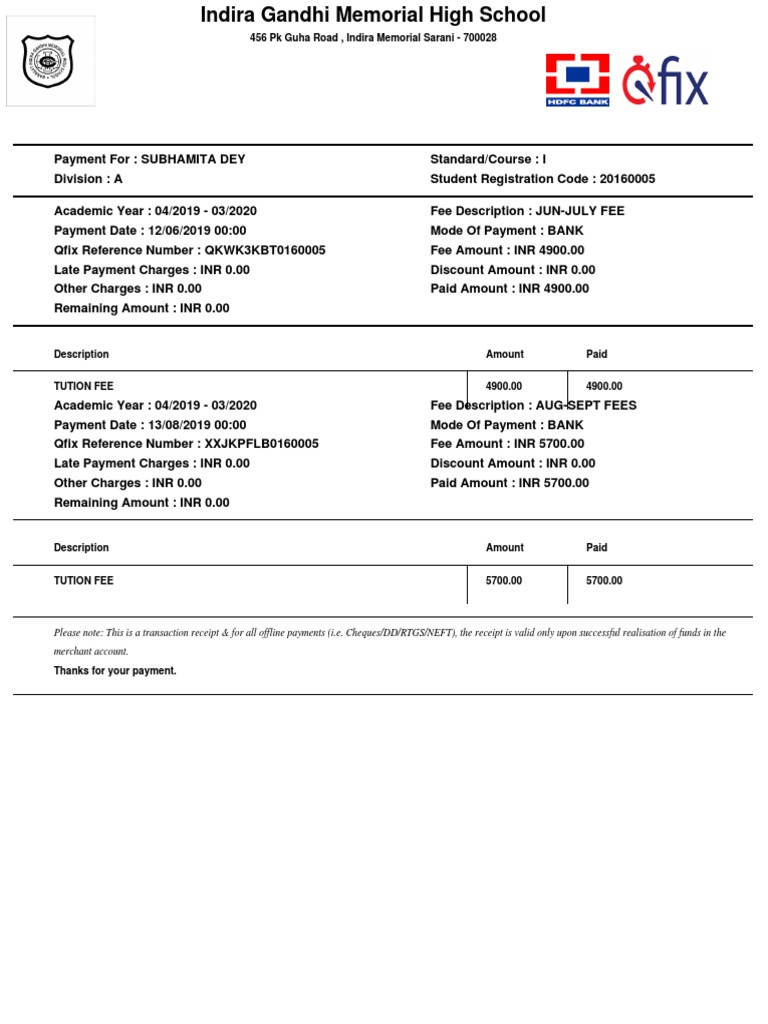 Qfix Payment Consolidated Fee Receipt PDF | PDF | Finance & Money Management