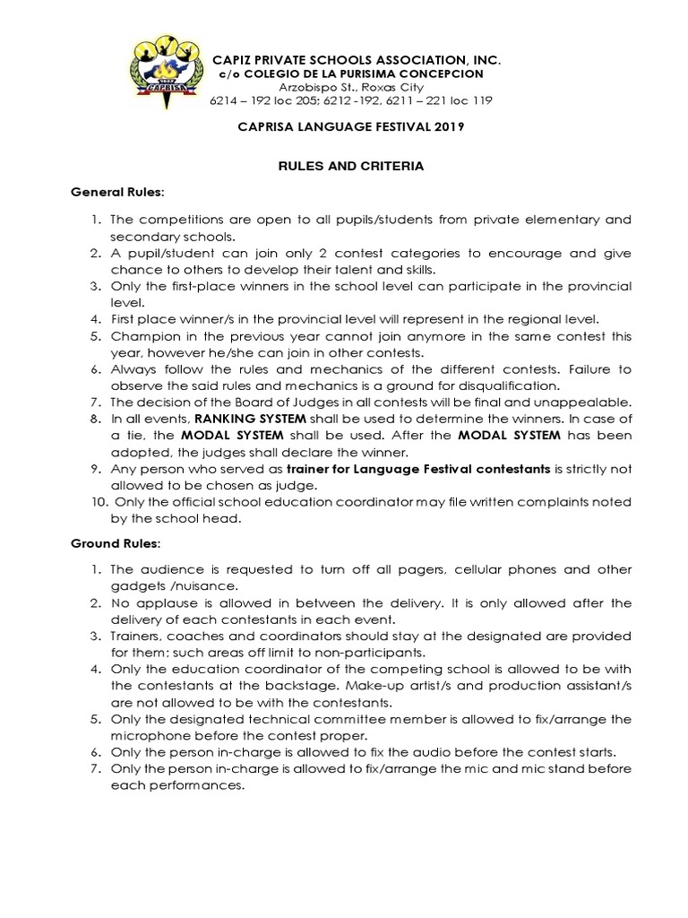 CAPRISA Rules and Guidelines | PDF | Linguistics