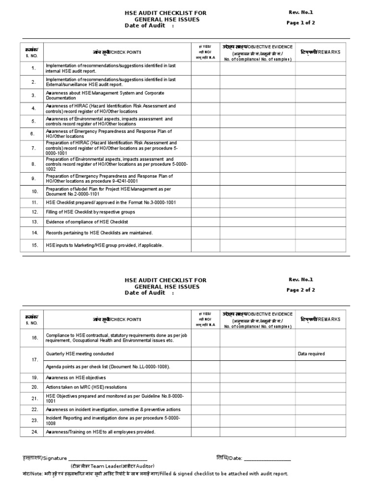 HSE Checklist For General HSE Issues | Download Free PDF | Risk ...