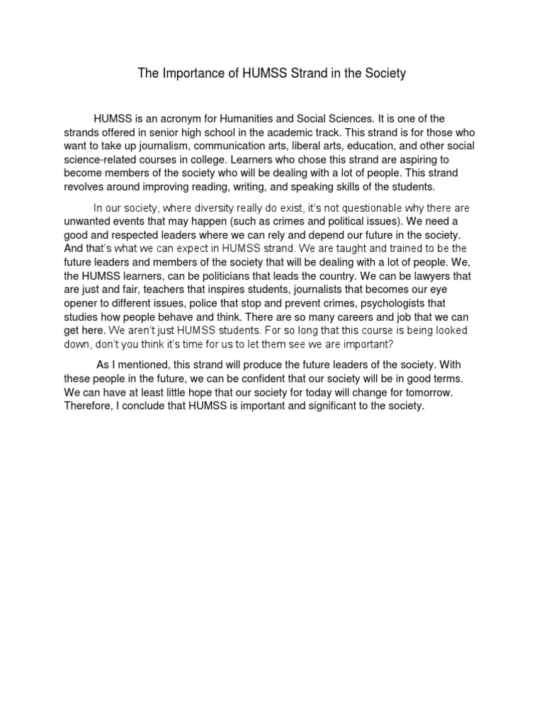 The Importance of HUMSS Strand in The Society | PDF