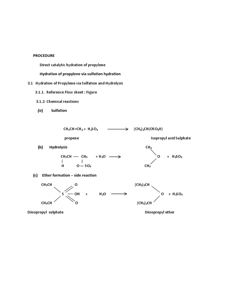 Hydration of Propylene Via Sulfation Hydration | PDF | Physical ...