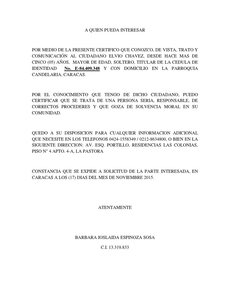 A Quien Pueda Interesar (Pierina) | PDF