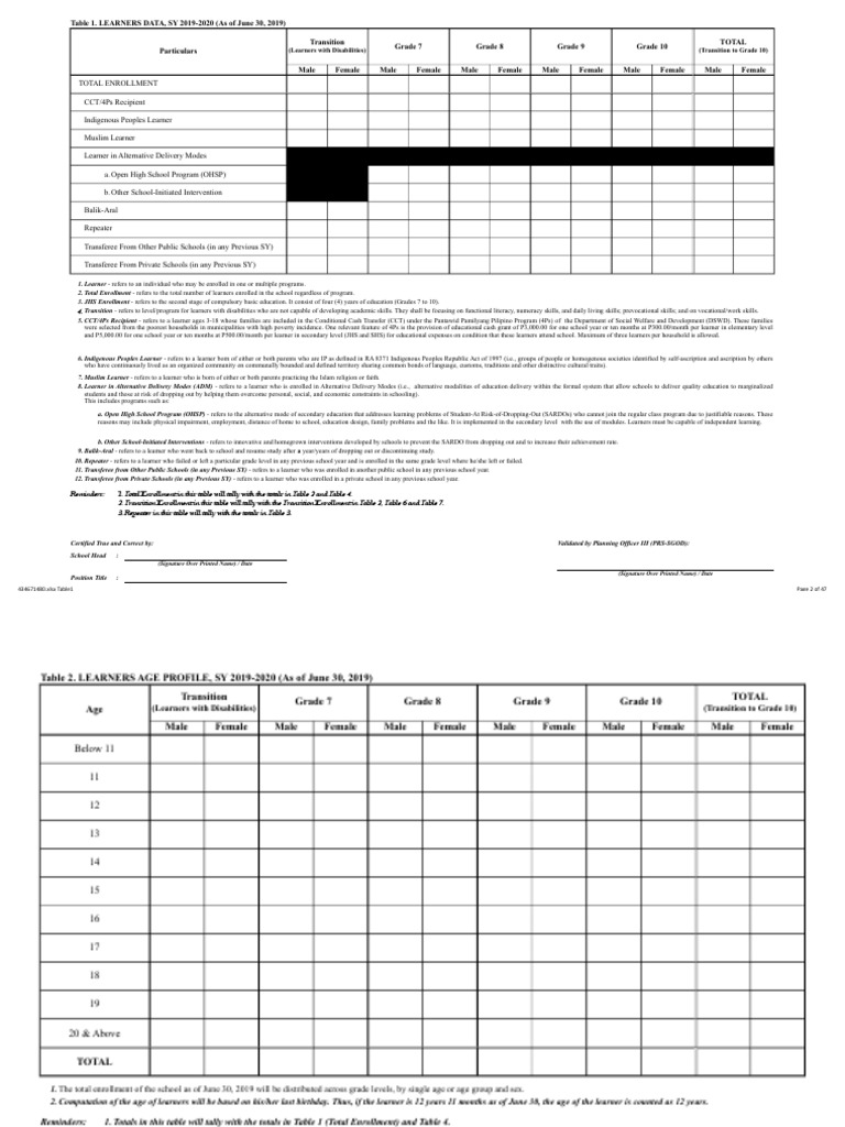 Learners Data SY 2019-2020 Overview | PDF | Disability | Secondary ...